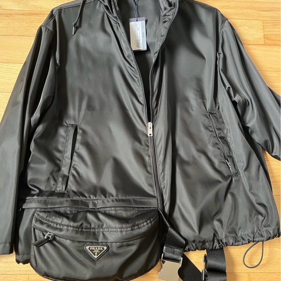 Prada | Jackets & Coats | Nwt Prada 29 Black Nylon Triangle Logo Waist ...